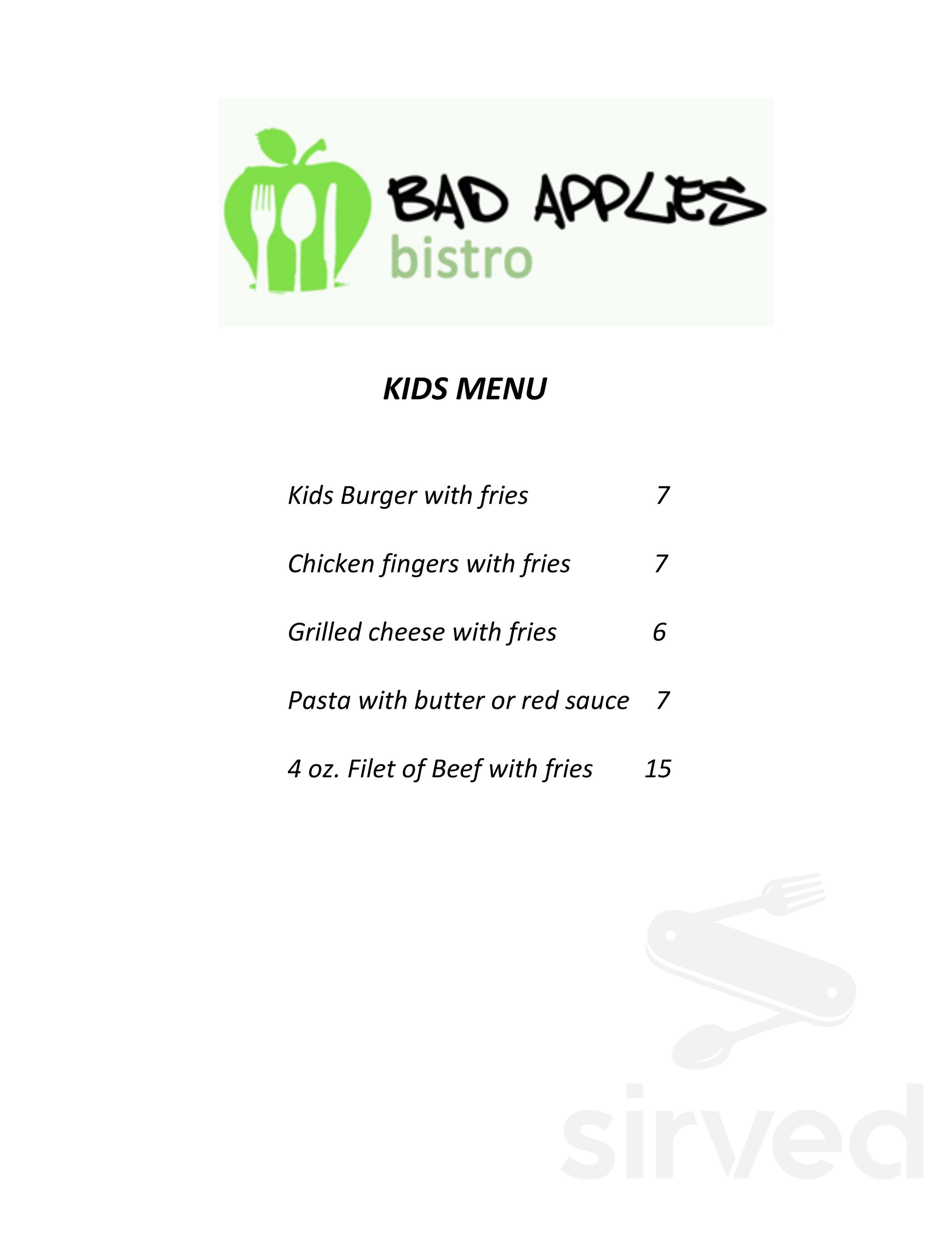 Bad Apples Bistro menu in Spencerport, New York, USA