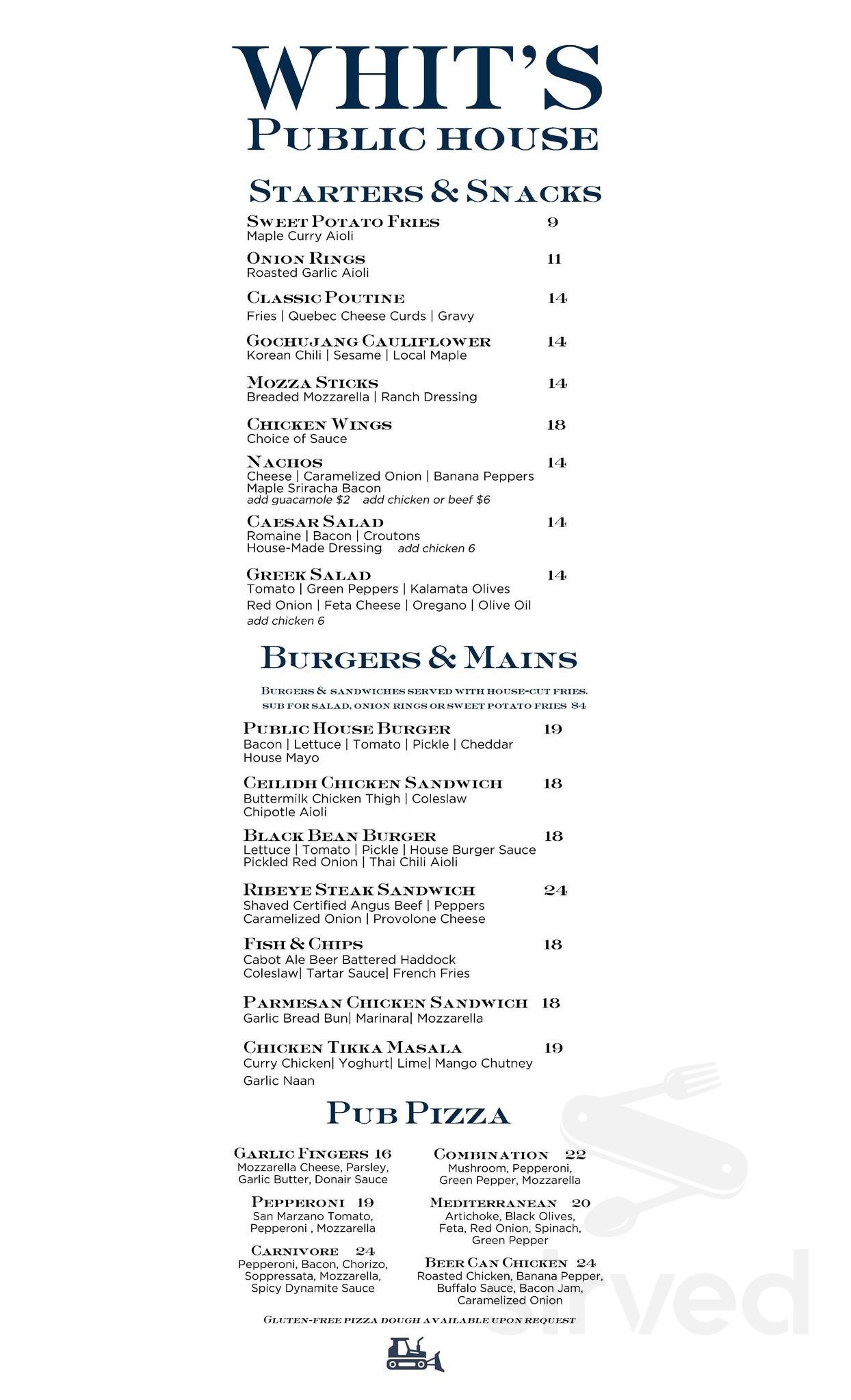 Menu for Whit's Public House in Inverness, NS | Sirved