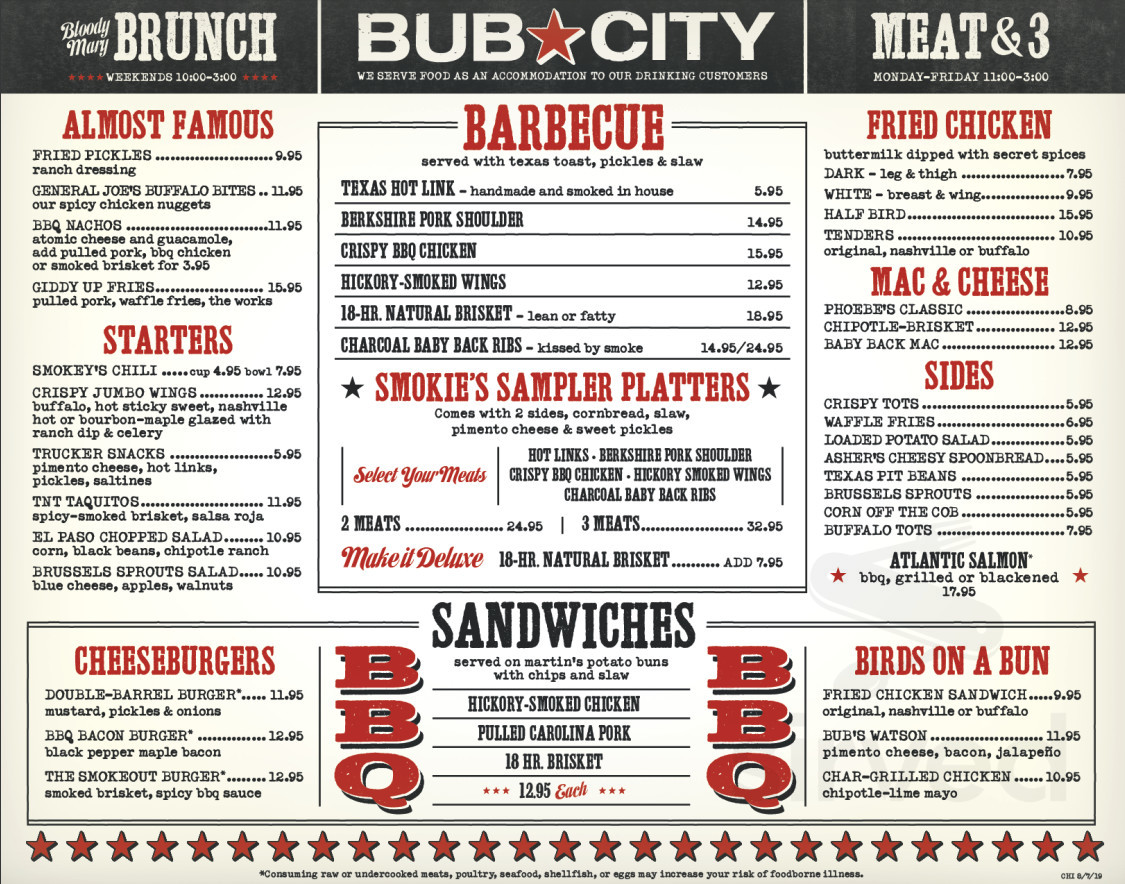 Bub City menu in Chicago, Illinois, USA