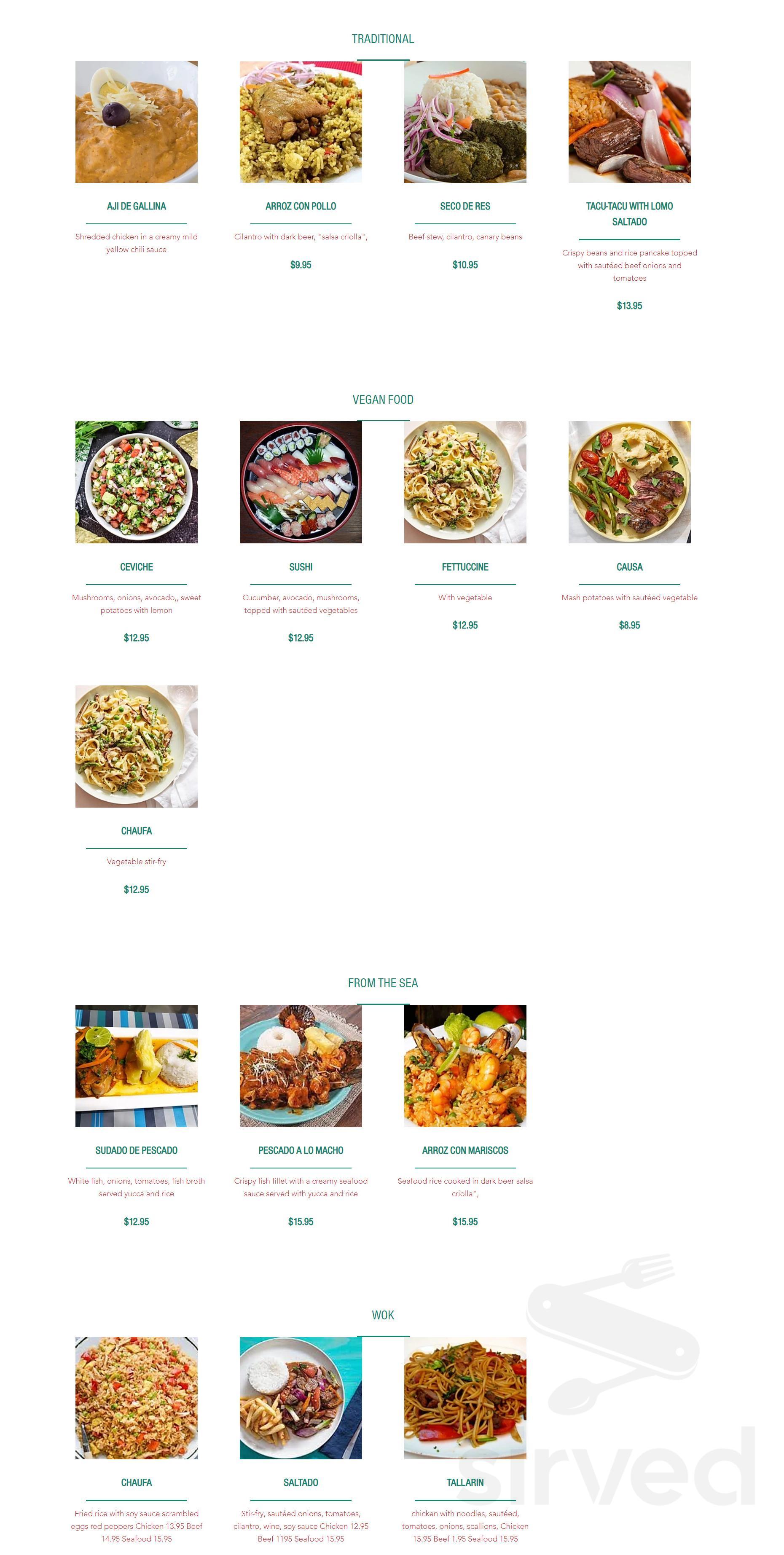 Menu - Dothan AL's Perú Restaurant and Bar | Sirved