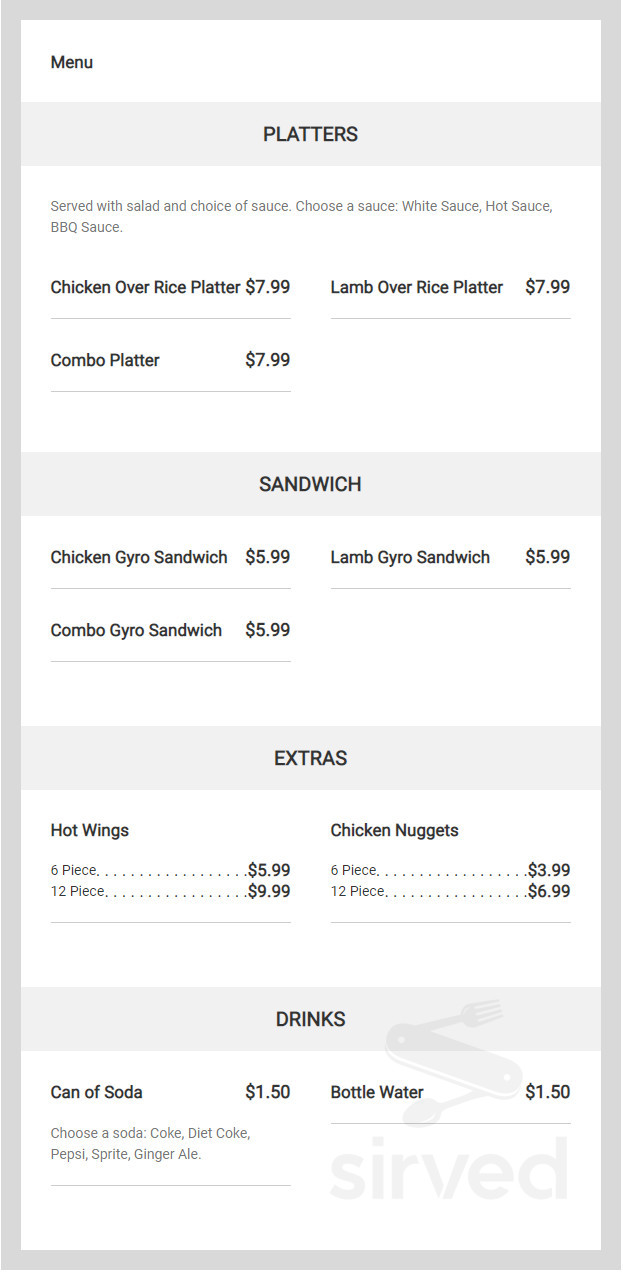 Menu - Rockville Centre NY's Zora’s Halal Grill | Sirved