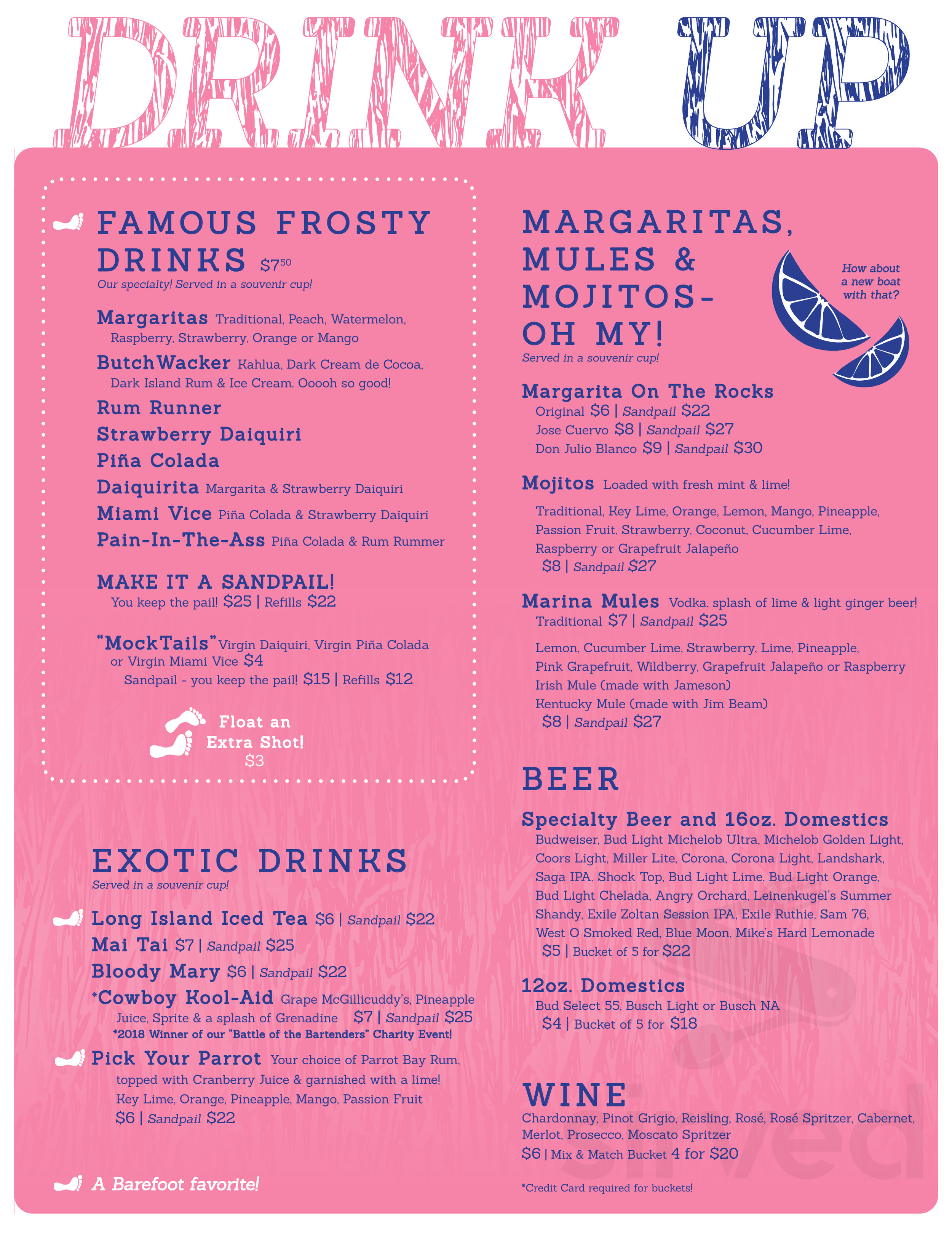 Menu for The Barefoot Bar at Okoboji in Okoboji, IA | Sirved