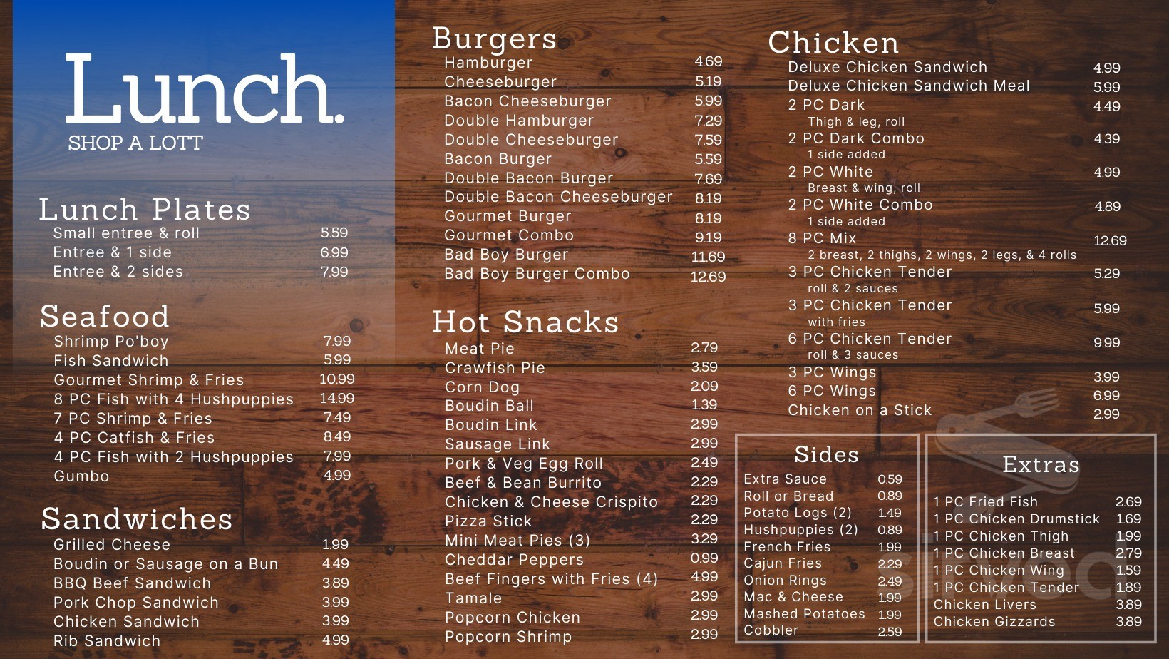 Shop A Lott (Chevron) menu in Natchitoches, Louisiana, USA