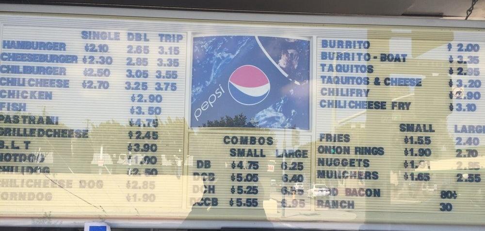 Buddy Burgers menu in Oxnard, California, USA