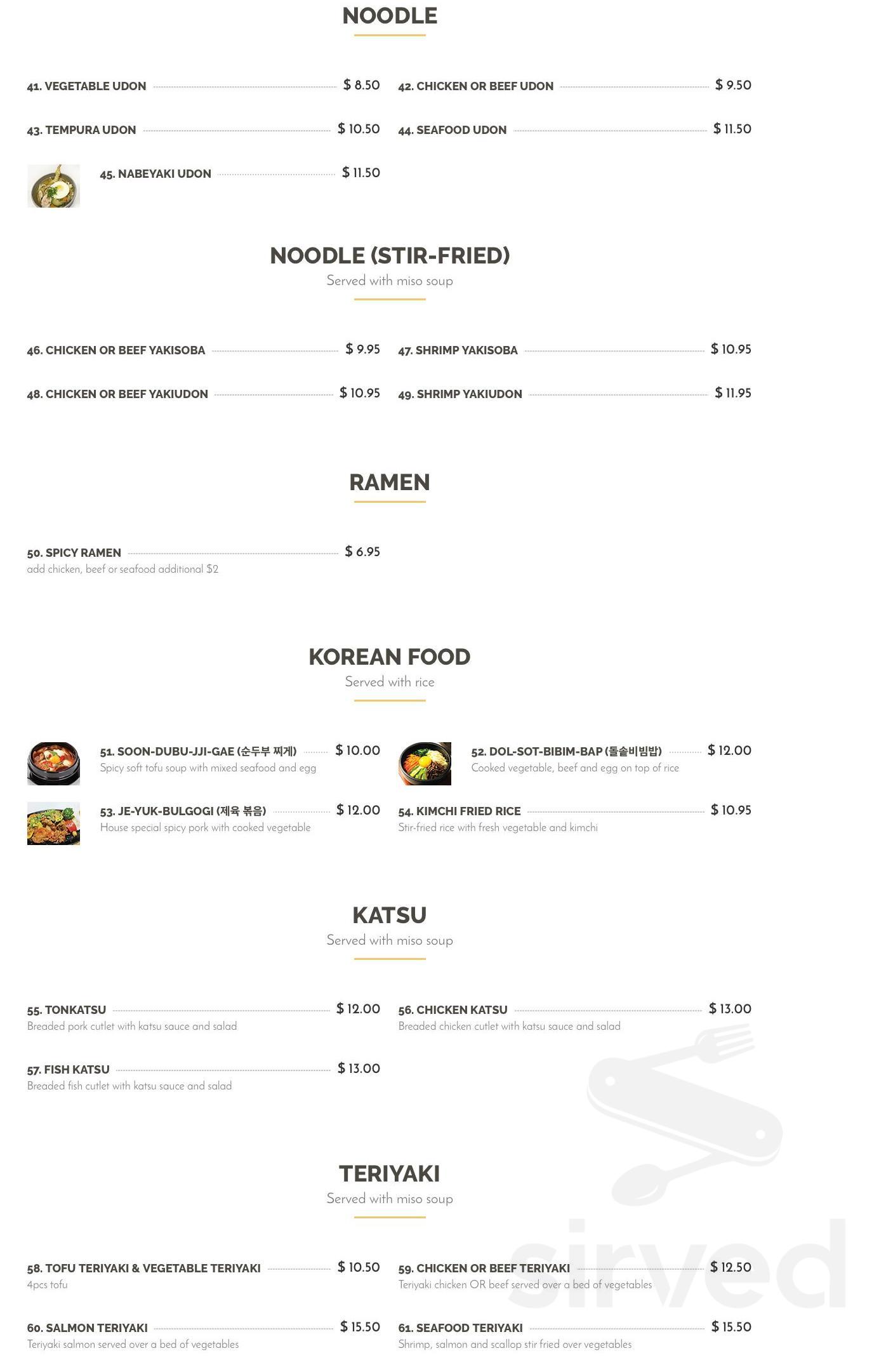 Yoko Sushi & noodles menu in Surrey, British Columbia, Canada
