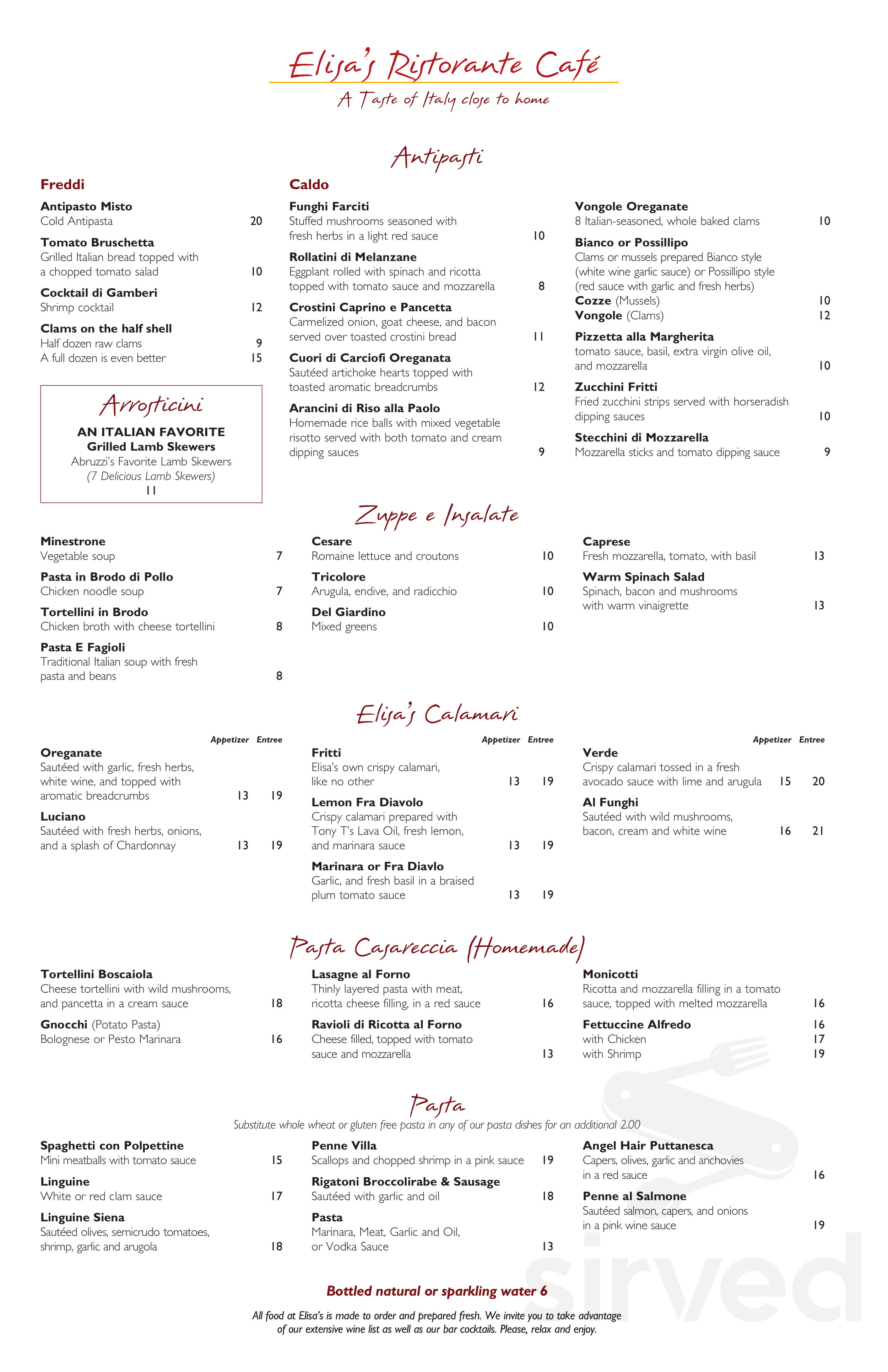 Elisa's Restaurant menu in North Bellmore, New York, USA