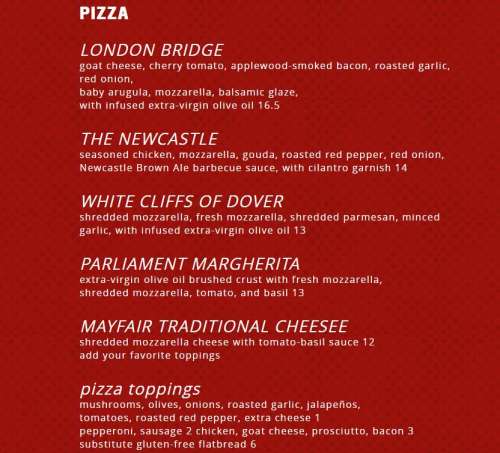 Union Jack's Columbia menu in Columbia, Maryland, USA