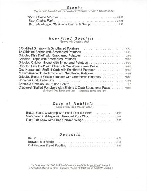 Nobile's Restaurant & Bar menu in Lutcher, Louisiana, USA