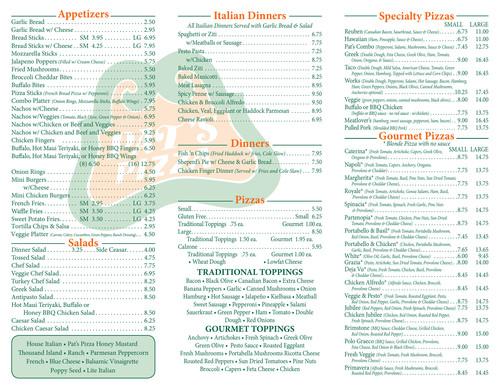 Pat's Pizza menu in Windham, Maine, USA