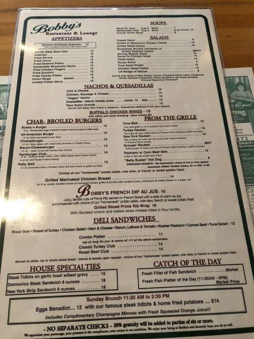 Bobby's Restaurant & Lounge menu in Vero Beach, Florida, USA