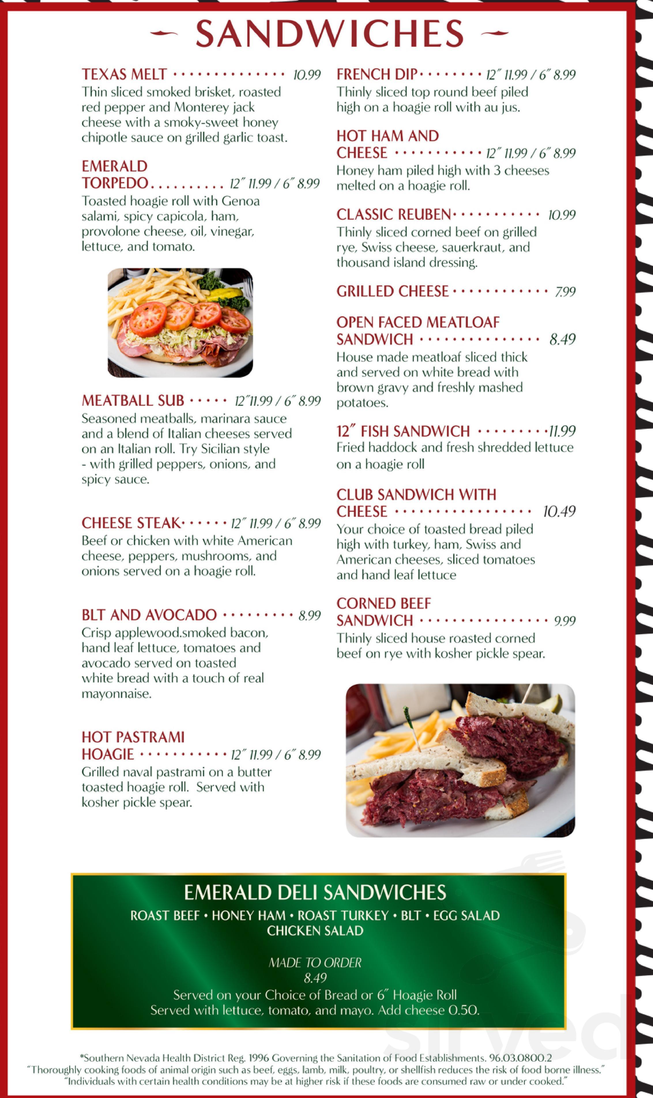 Emerald Island Casino menu in Henderson, Nevada, USA