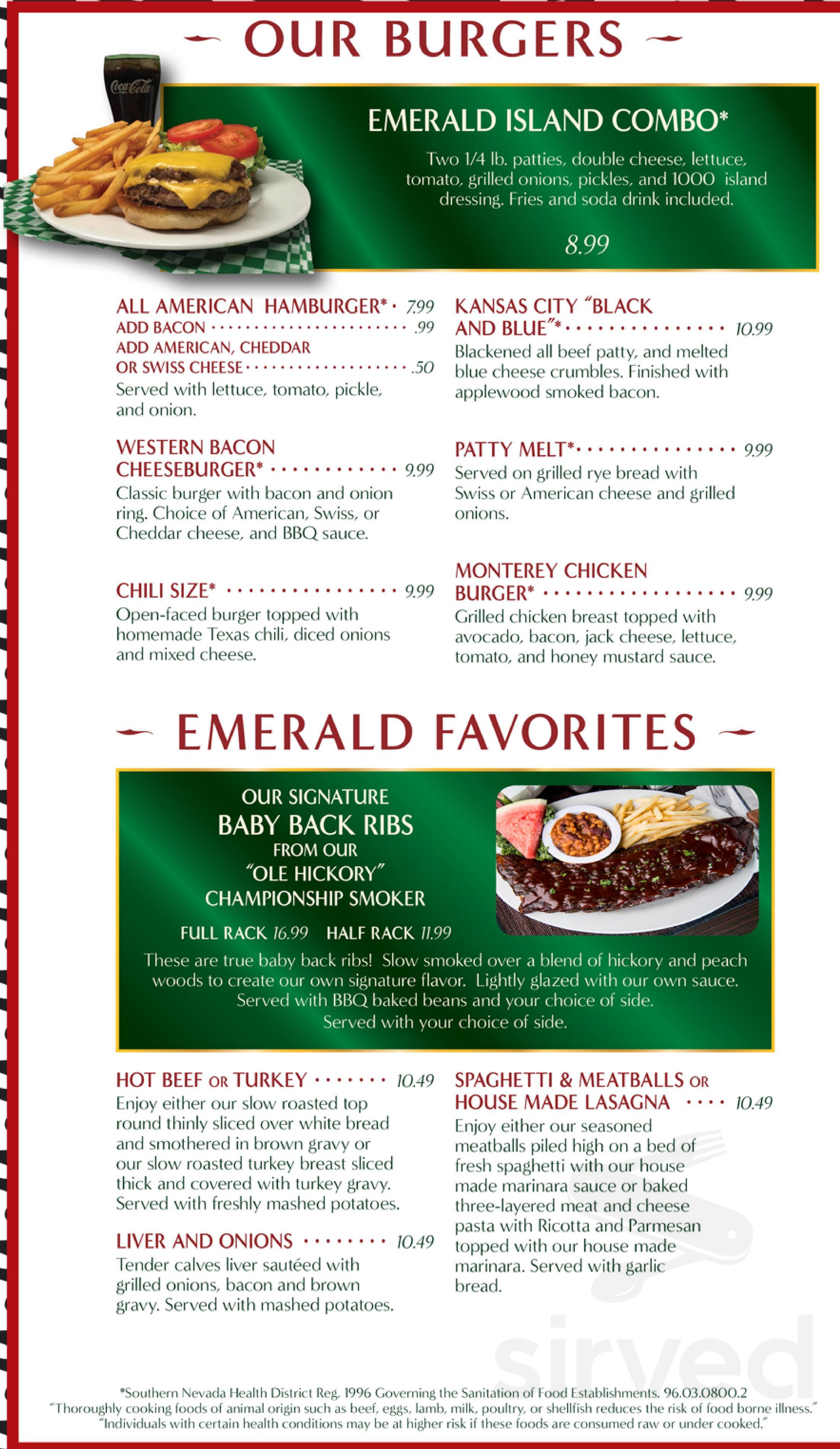 Emerald Island Casino menu in Henderson, Nevada, USA