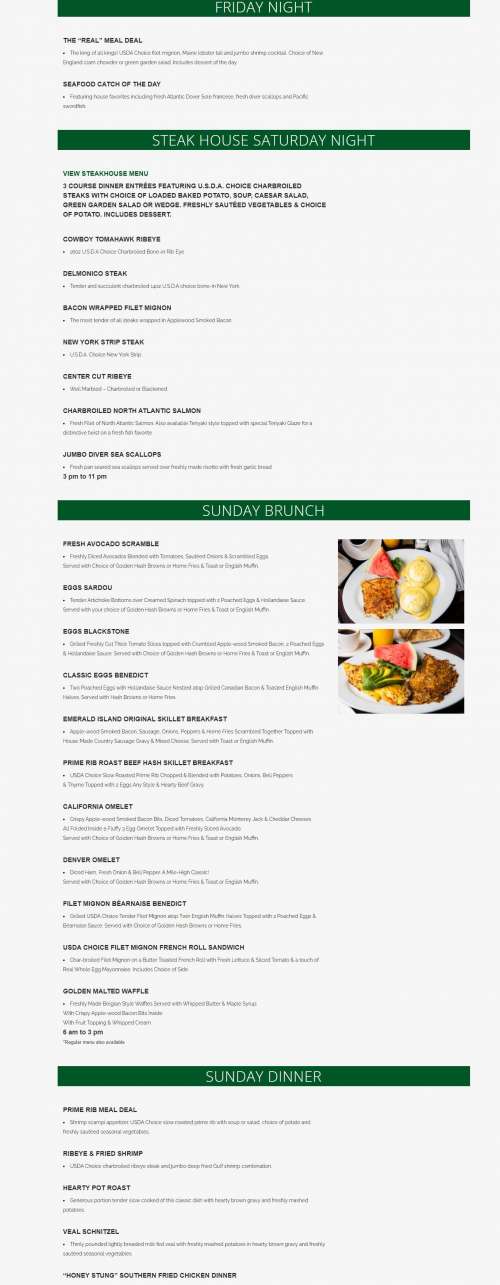 Emerald Island Casino menu in Henderson, Nevada, USA