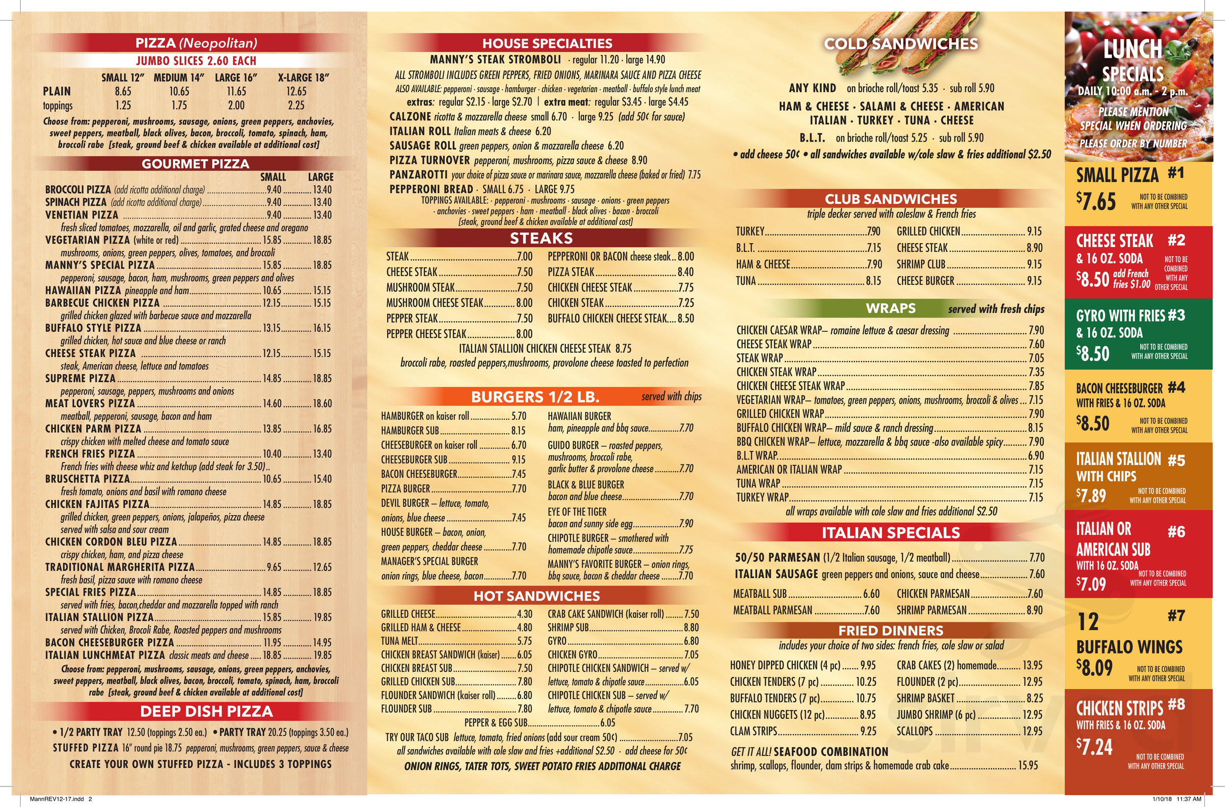 Mannys Pizzeria inc. menus in Millville, New Jersey, United States