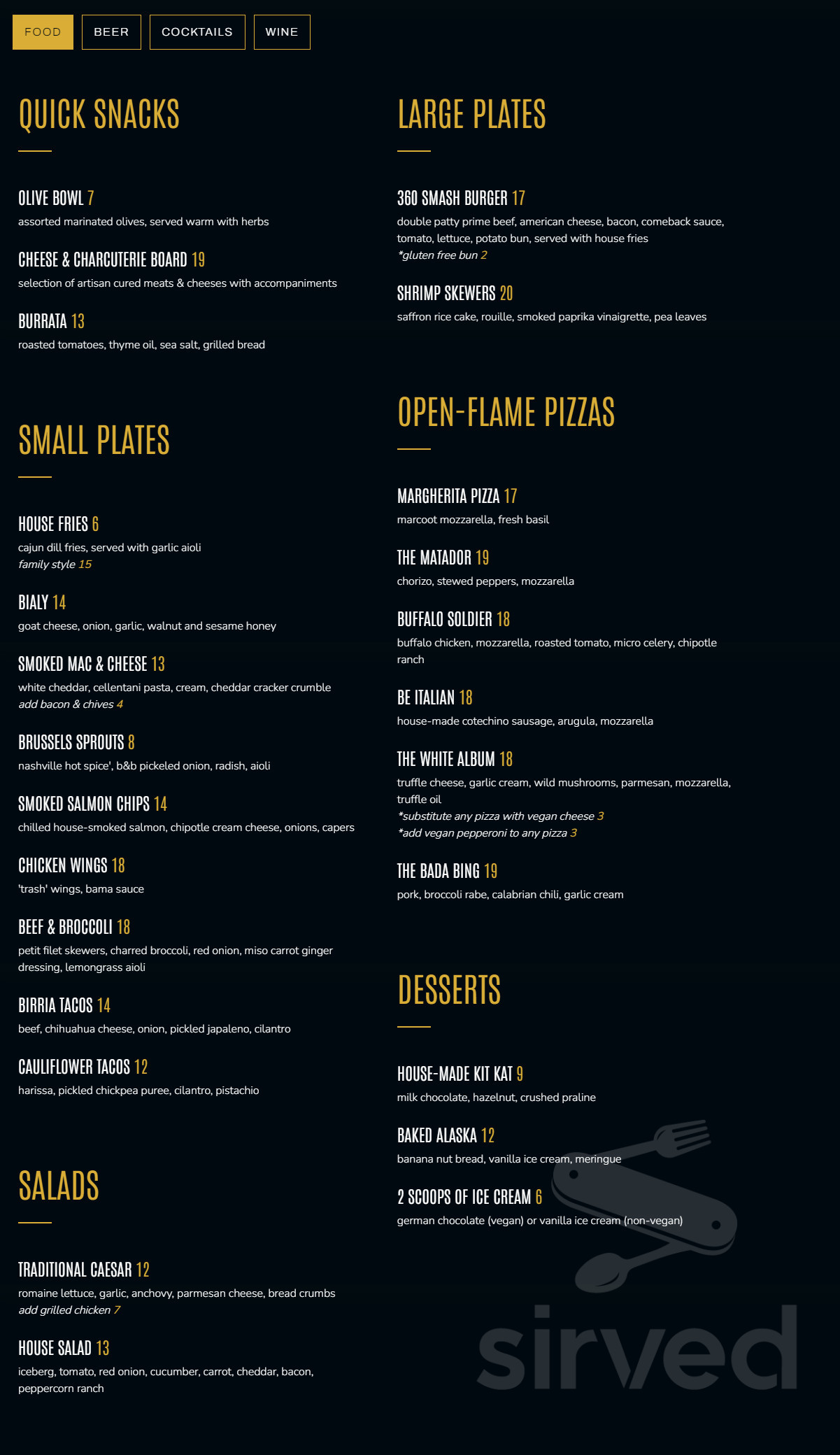 360 Rooftop Bar menu in St. Louis, Missouri, USA