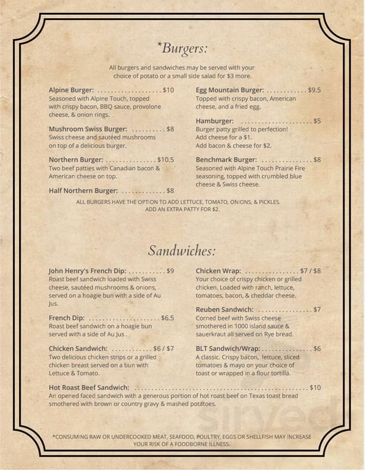 John Henry's Restaurant menus in Choteau, Montana, United States