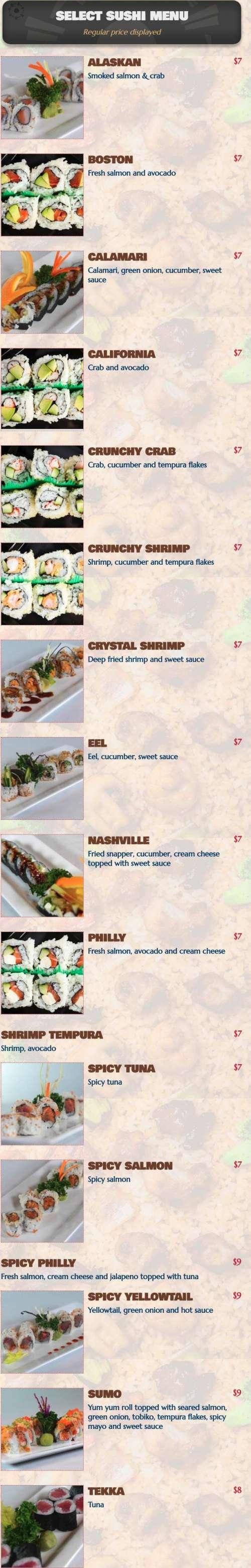 Kabuto Japanese Steakhouse menu in Goodlettsville, Tennessee, USA
