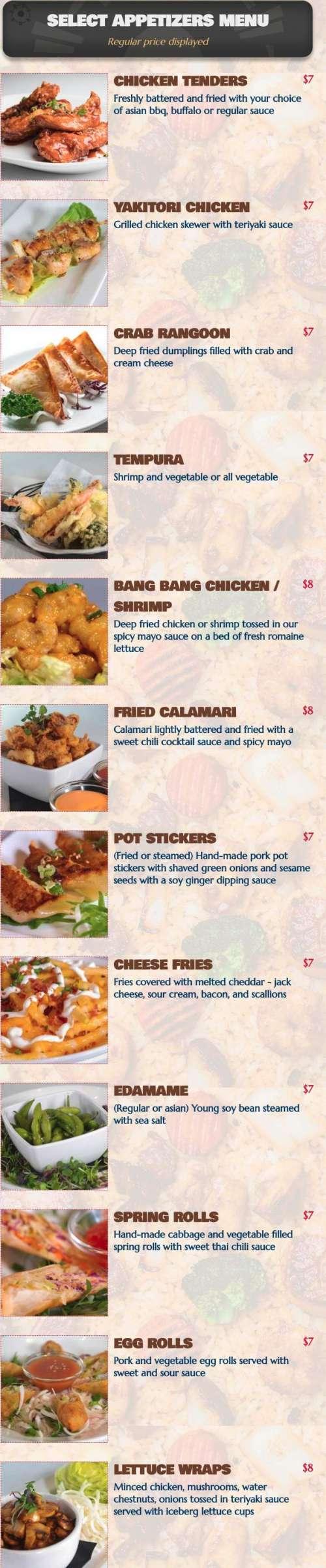 Kabuto Japanese Steakhouse menu in Goodlettsville, Tennessee, USA