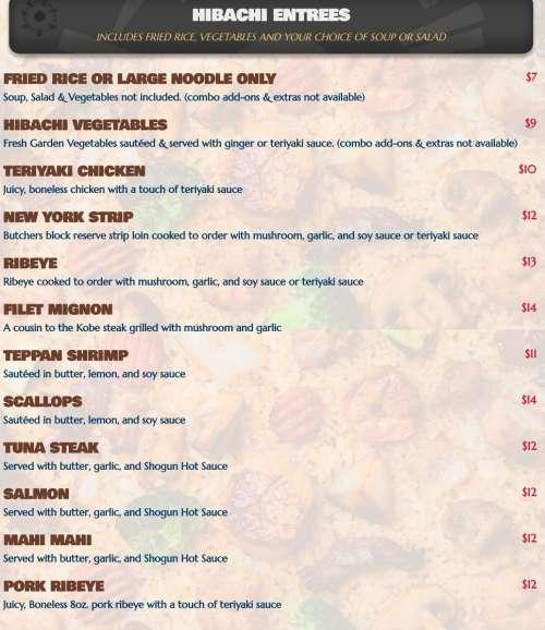 Kabuto Japanese Steakhouse menu in Goodlettsville, Tennessee, USA