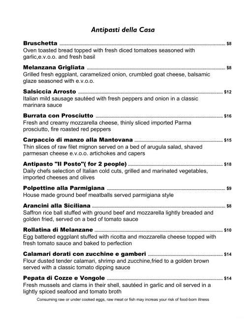 Il Posto Ristorante menu in Hollywood, Florida, USA