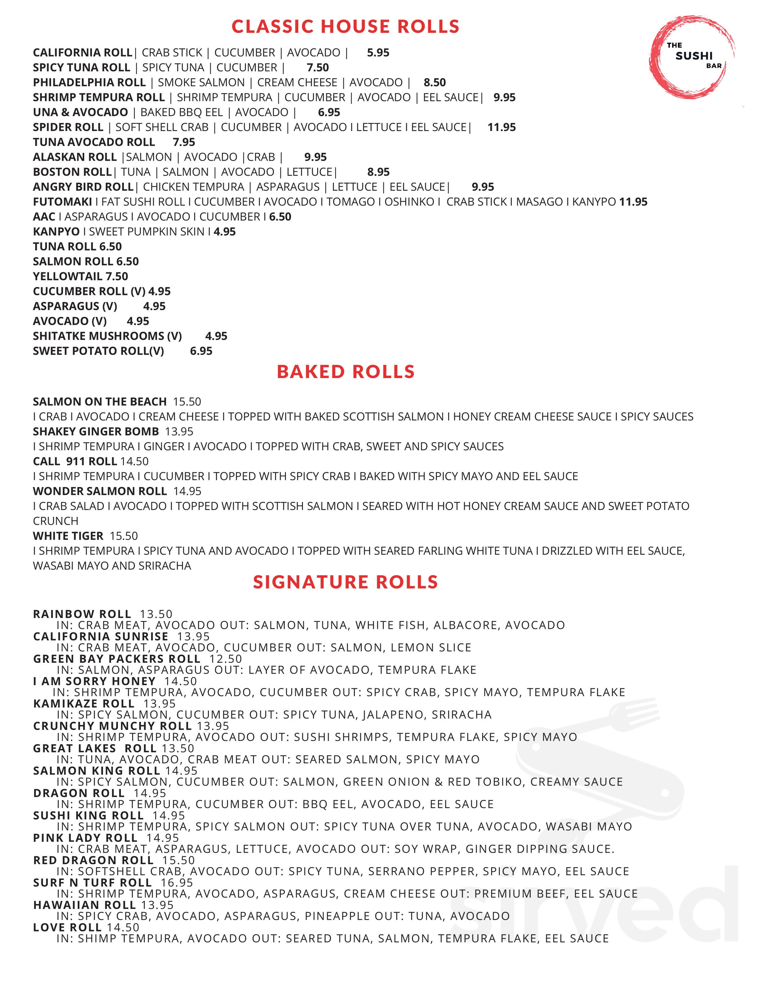 Menu - Taylor MI's The Sushi Bar | Sirved