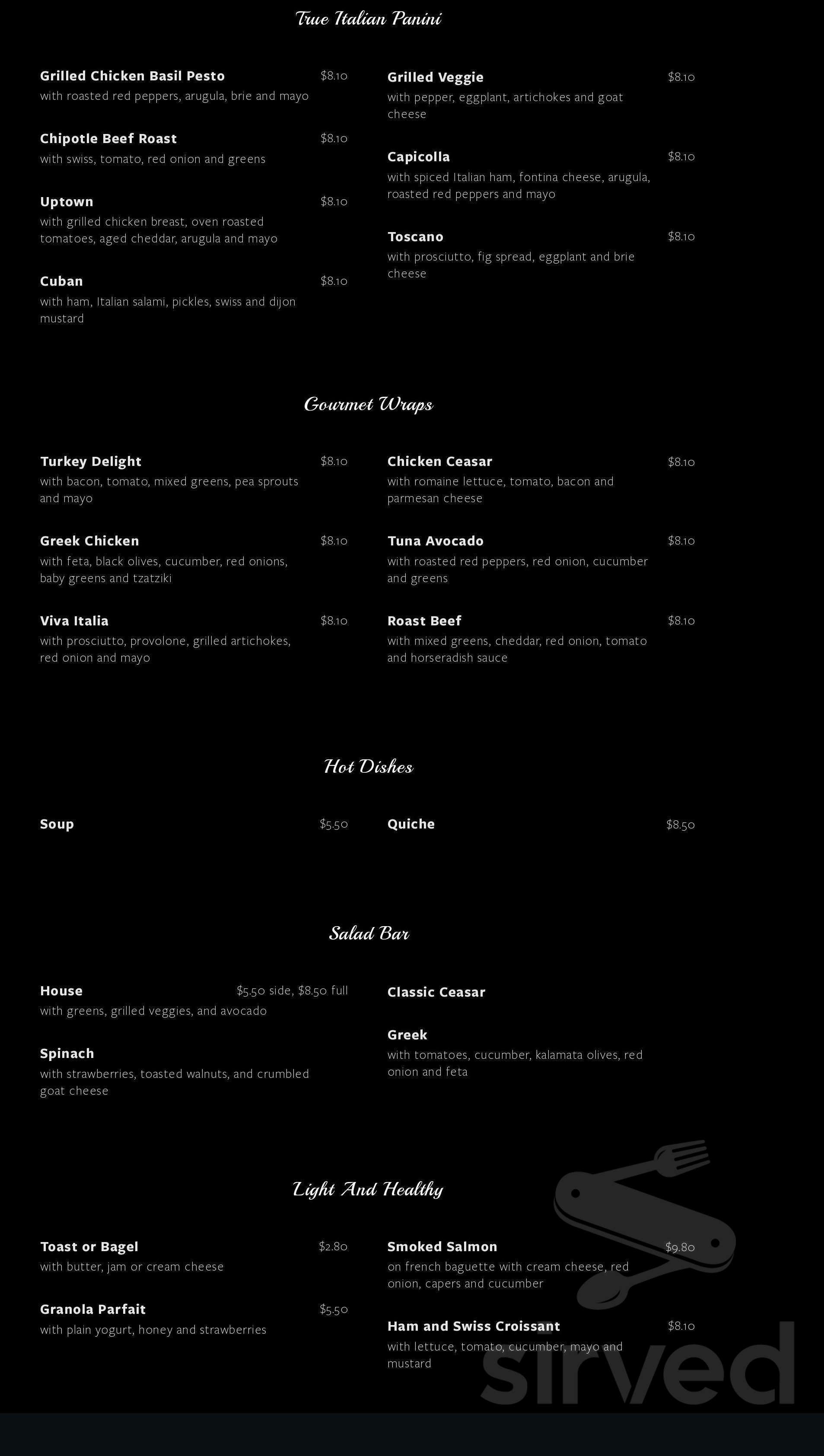 Café 22 menu in Waterloo, Ontario, Canada