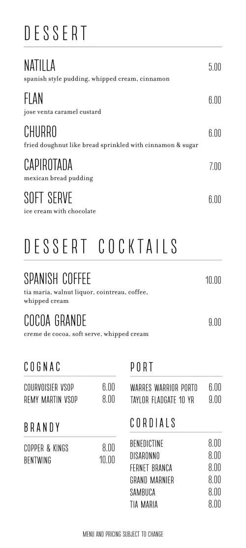 La Tertulia menu in Tulsa, Oklahoma, USA