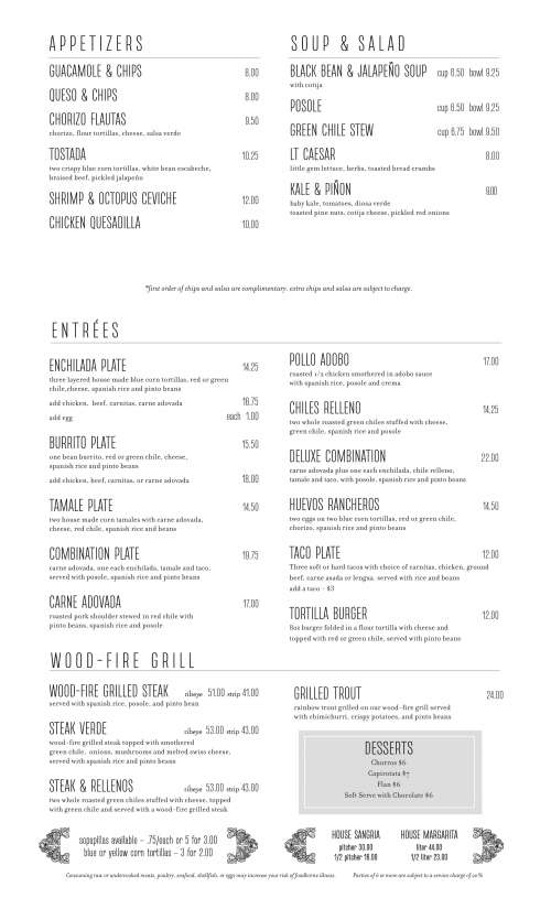 La Tertulia menu in Tulsa, Oklahoma, USA