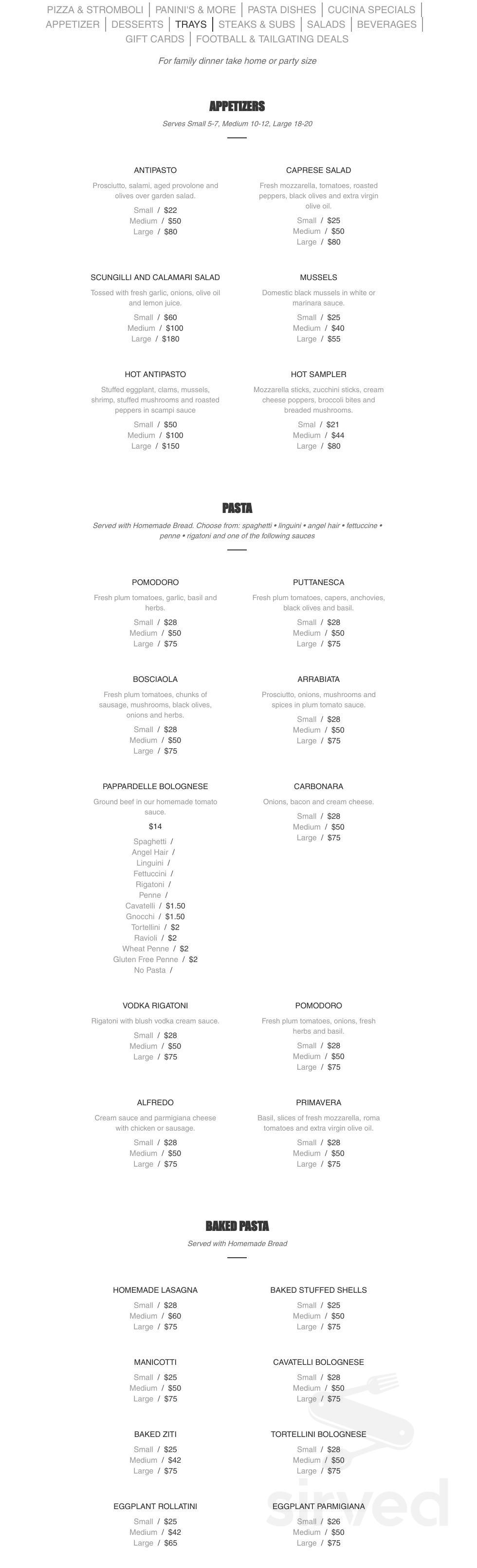 Marcello's Trattoria menu in Hammonton, New Jersey, USA