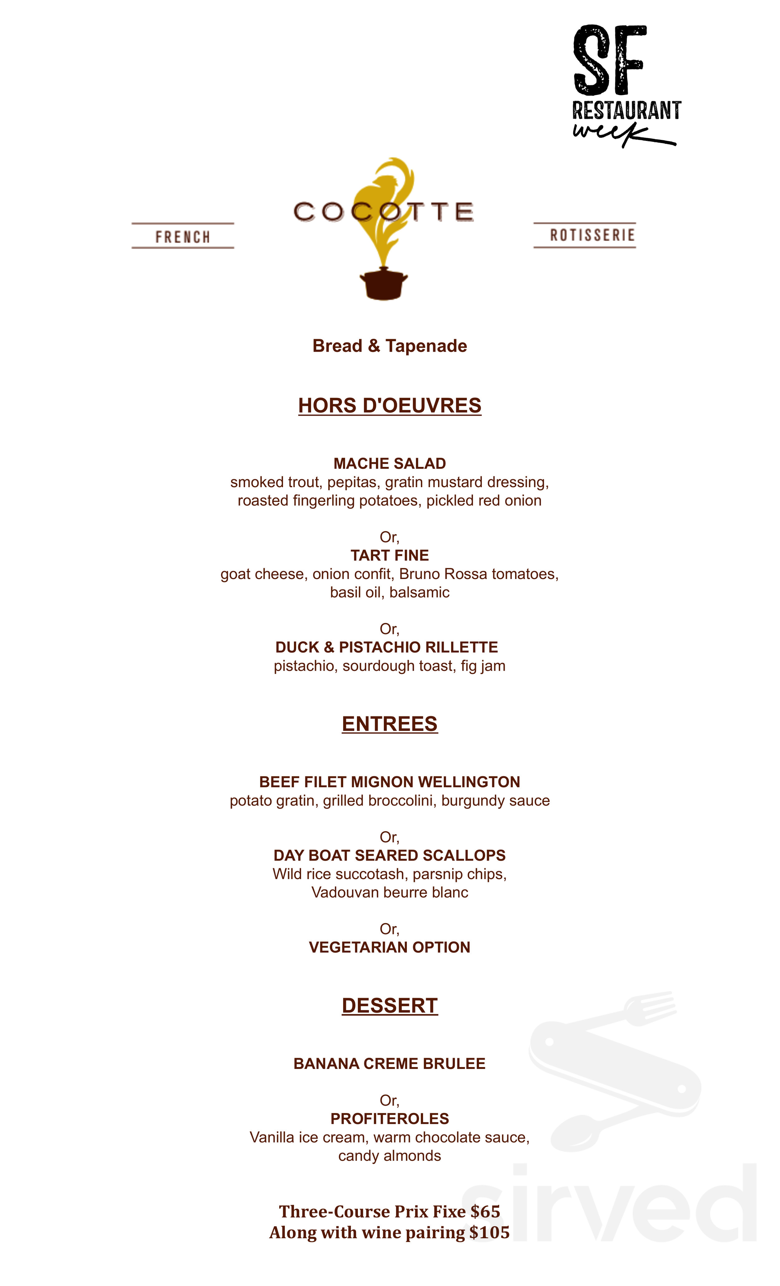 Cocotte menu in San Francisco, California, USA