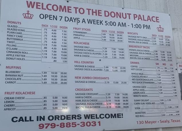 Menu - Sealy TX's The Donut Palace | Sirved