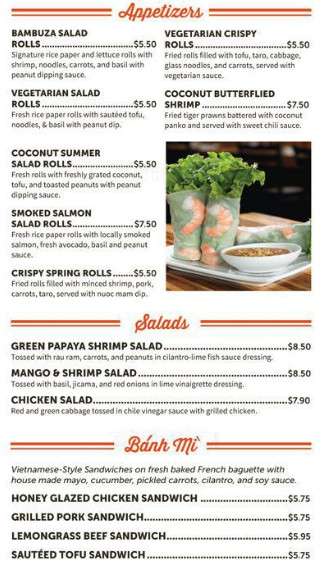 Bambuza menu in Portland, Oregon, USA
