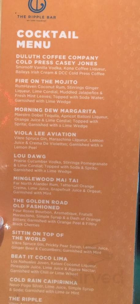The Ripple Bar On Lake Superior menu in Duluth, Minnesota, USA