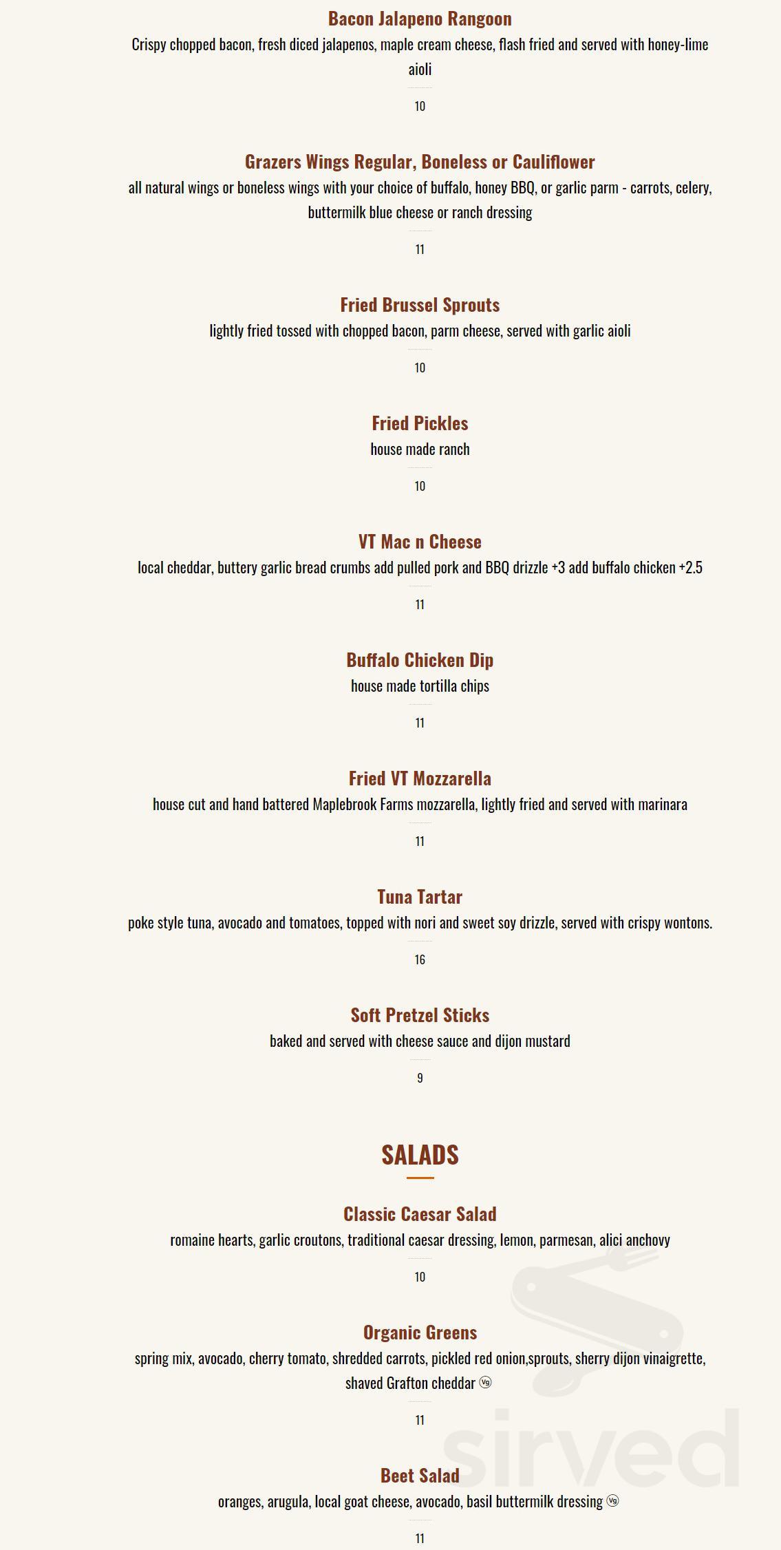 Menu - St Albans City VT's Grazers St. Albans | Sirved
