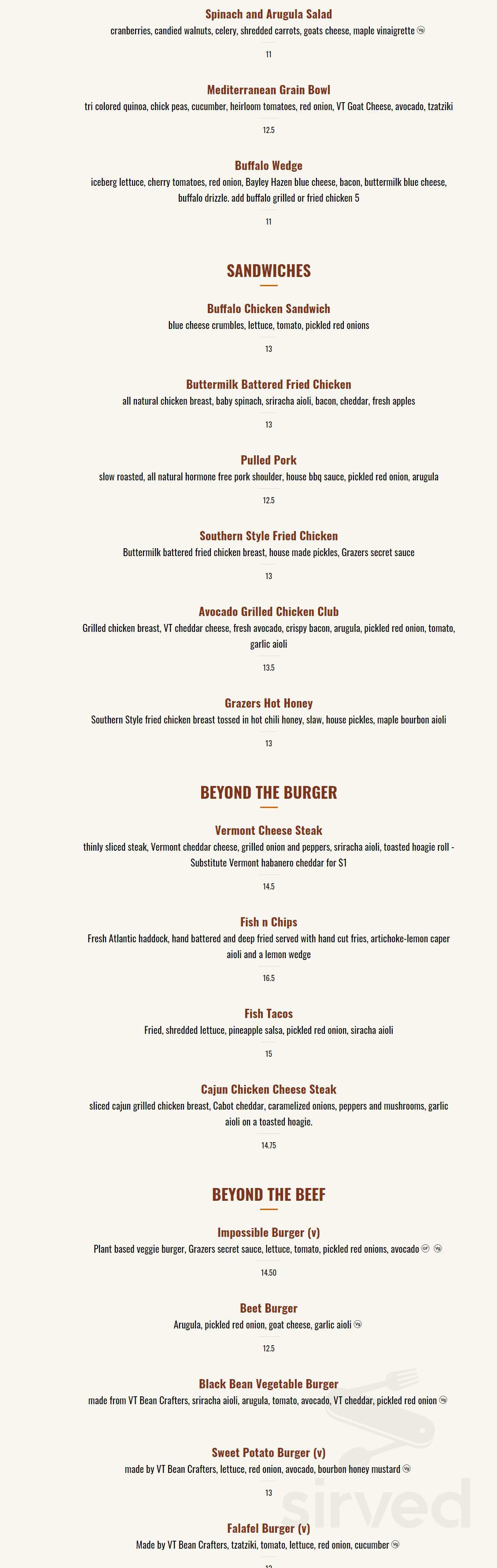 Menu - St Albans City VT's Grazers St. Albans | Sirved