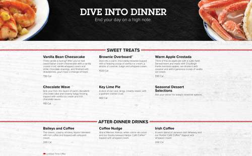 Red Lobster Menu In Sarasota Florida Usa