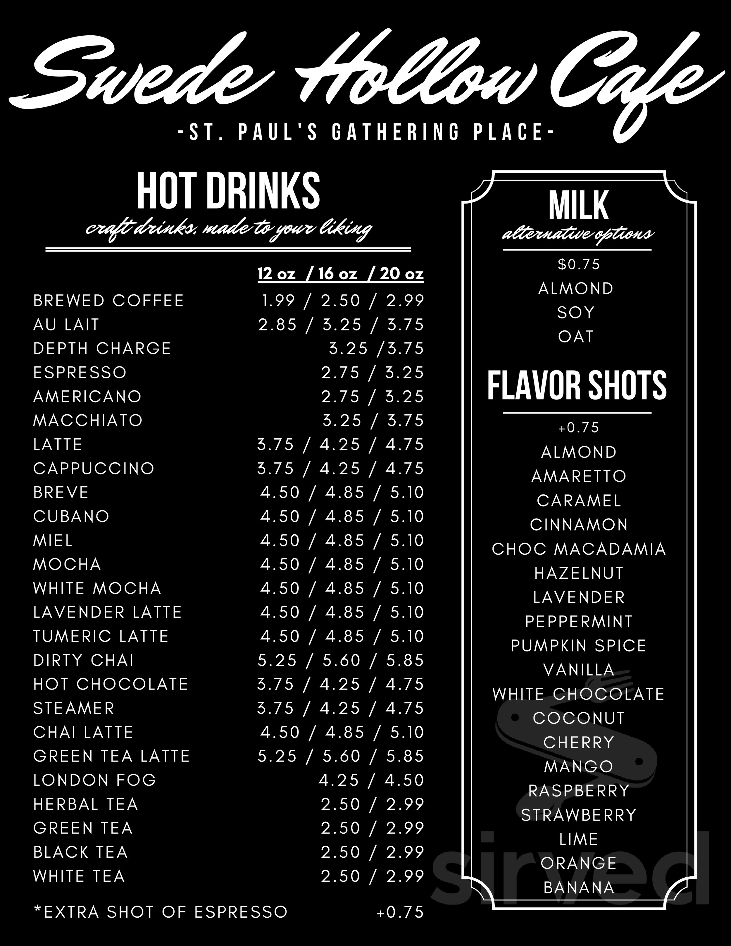 Swede Hollow Cafe menu in St Paul, Minnesota, USA