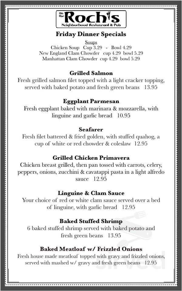 Menu - Warwick RI's On The Roch's | Sirved