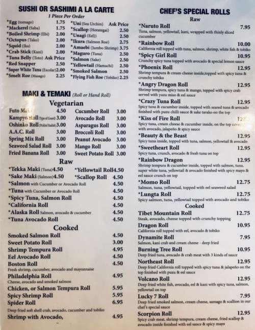 MOMO Sushi menu in Minneapolis, Minnesota, USA