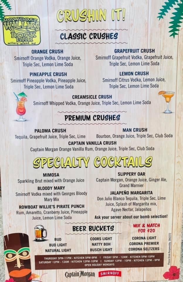 Row Boat Willie's Dock Bar menus in Sparrows Point, Maryland, United States