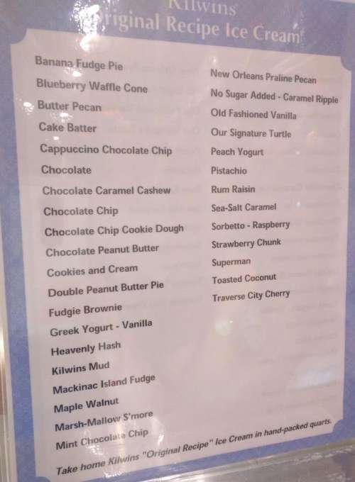 Kilwins Chocolates menu in Delray Beach, Florida, USA