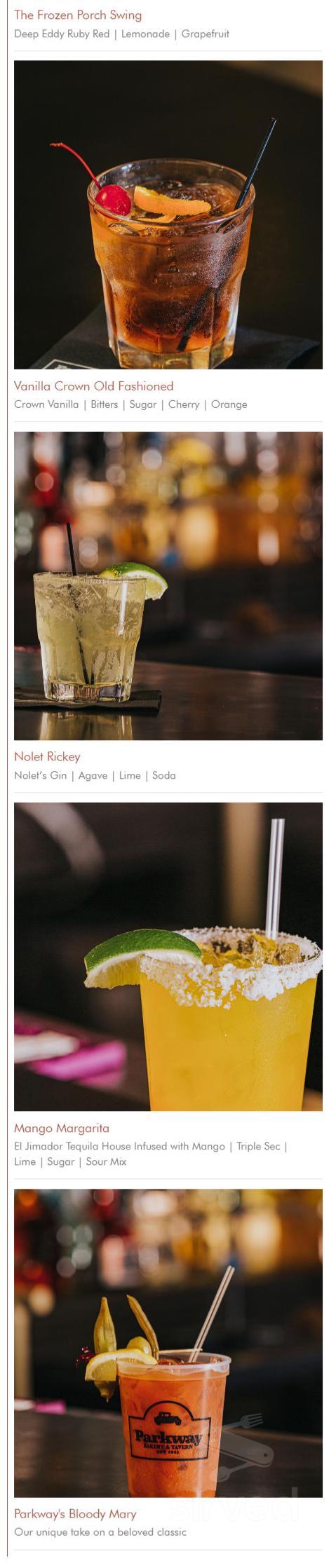 Parkway Bakery & Tavern menu in New Orleans, Louisiana, USA