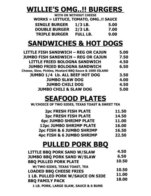 WILLIES FAMOUS™ Burger & Fries menu in Dalton, Georgia, USA