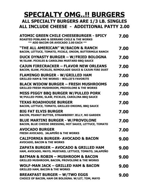 WILLIES FAMOUS™ Burger & Fries menu in Dalton, Georgia, USA