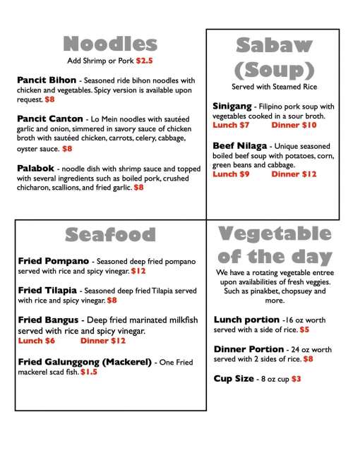 MJ Asian Market and Filipino Food menu in Warner Robins, Georgia, USA