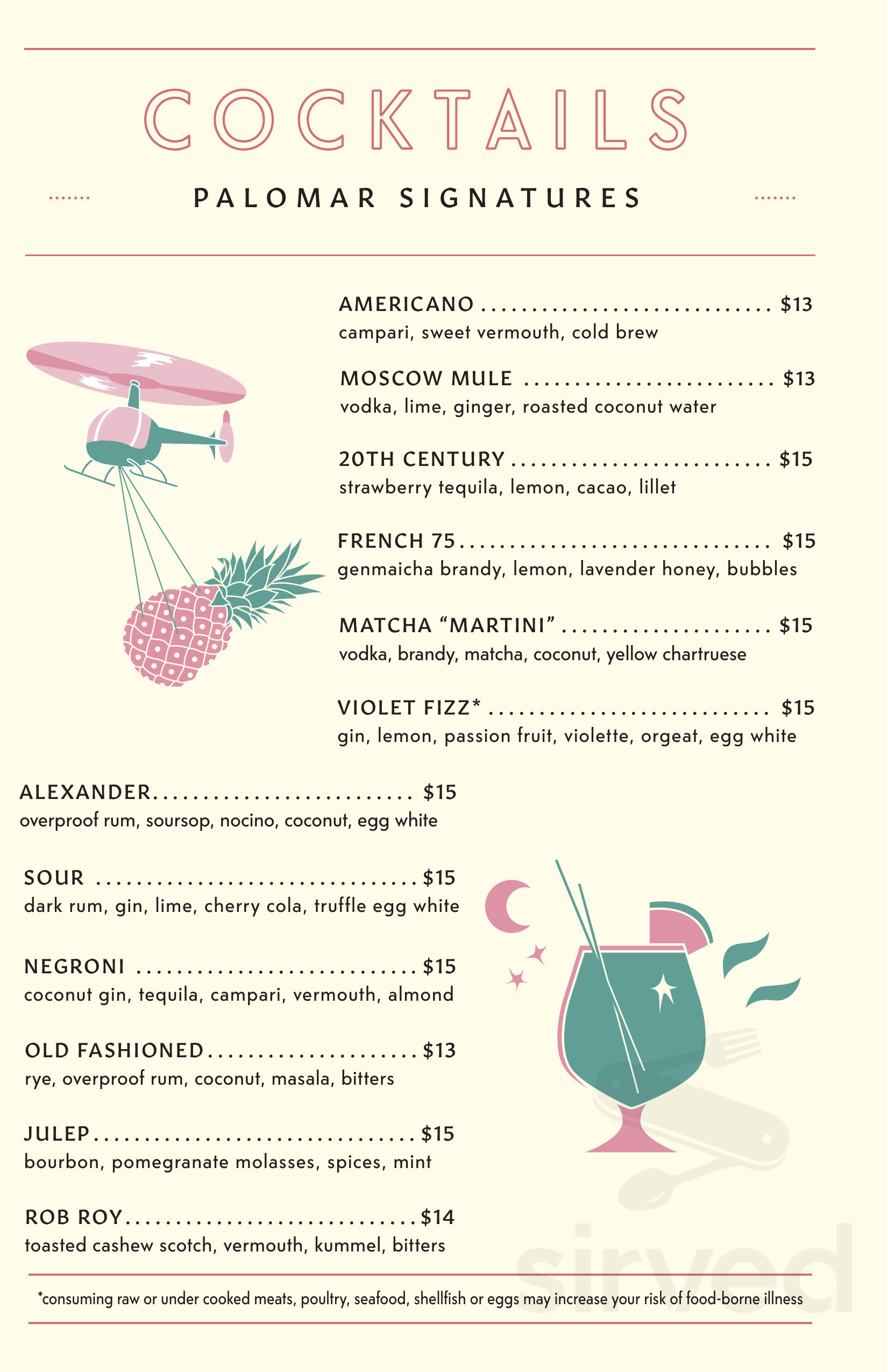Palomar menu in Portland, Oregon, USA