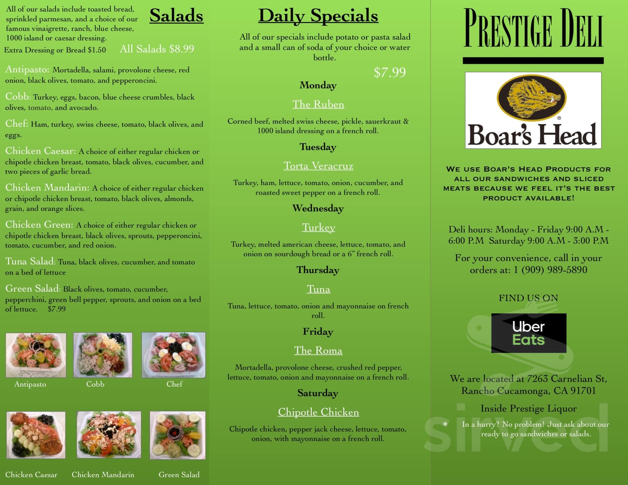 Prestige Liquor & Deli menu in Rancho Cucamonga, California, USA