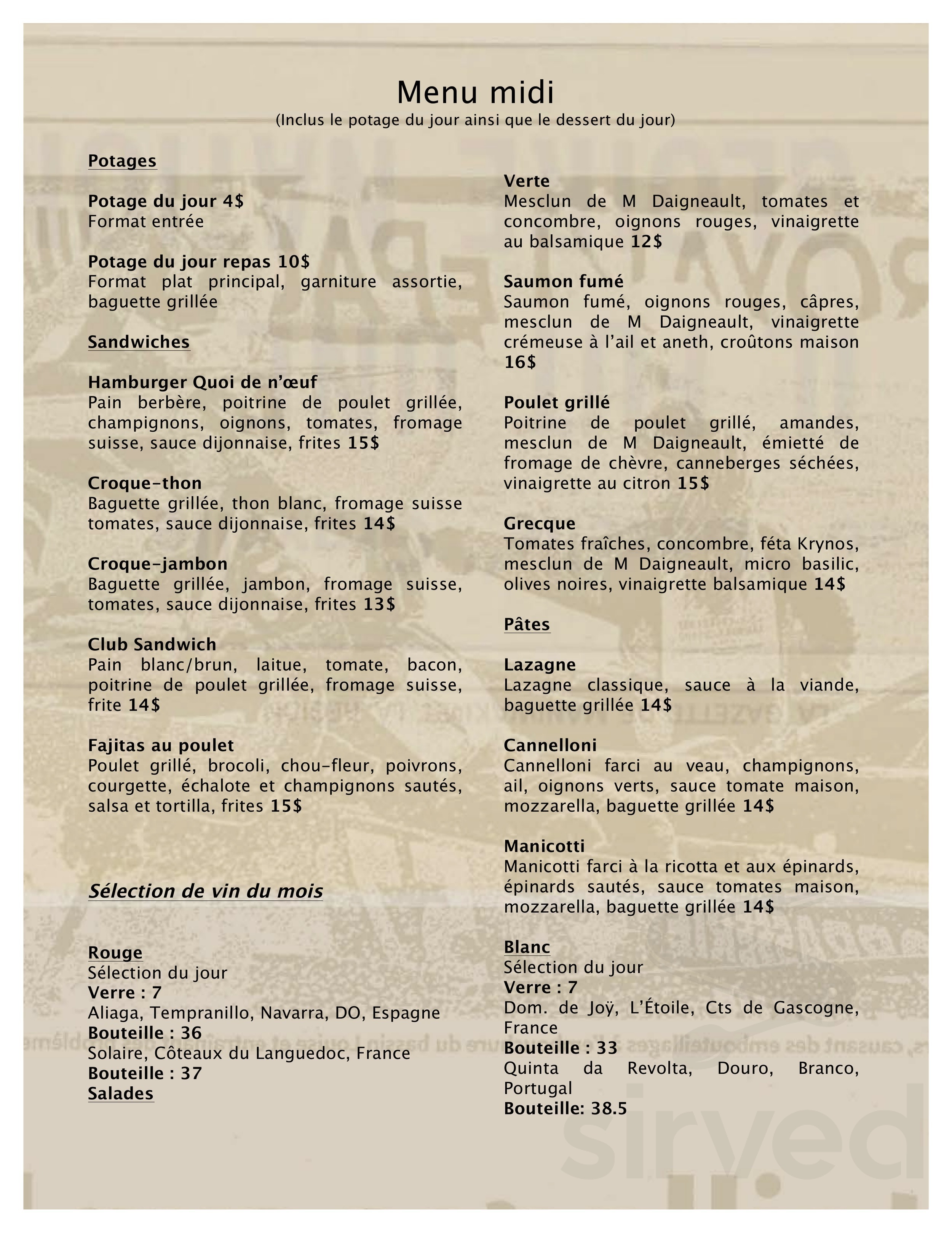 Menu - Montréal QC's Resto-Café Quoi De N'Oeuf | Sirved