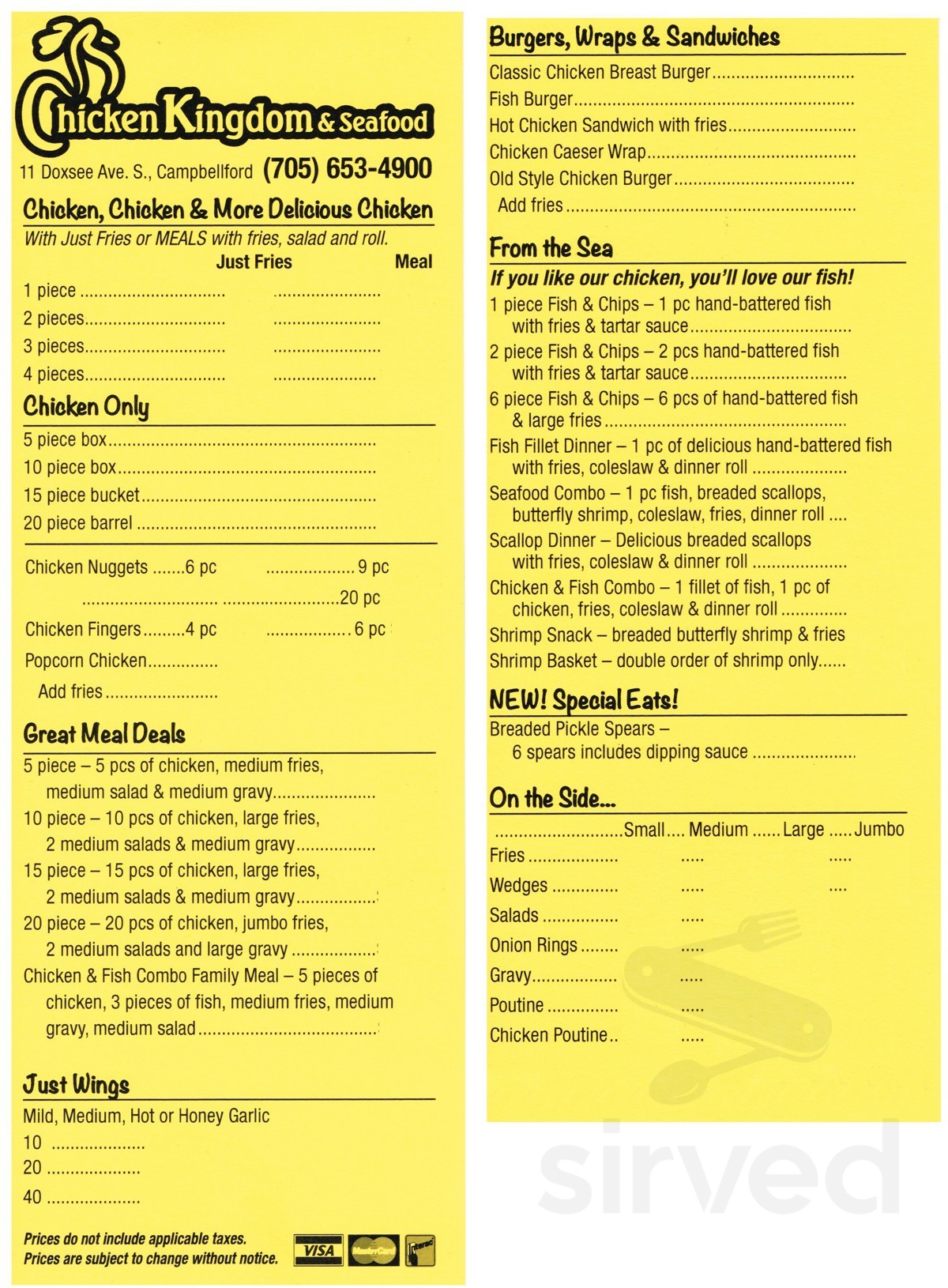 Menu for Chicken Kingdom & Seafood in Campbellford, ON | Sirved