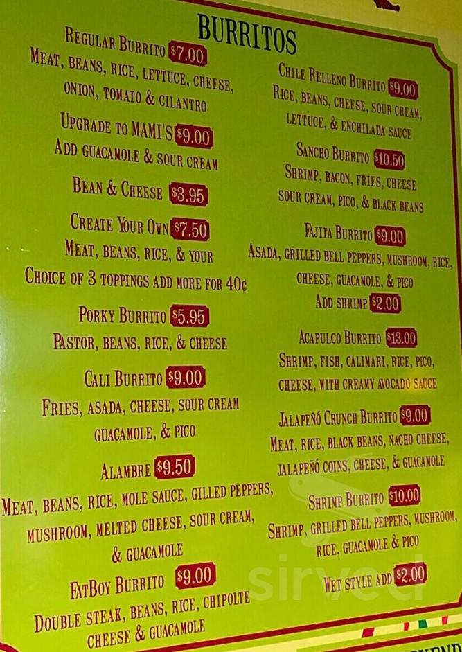 Menu - Eugene OR's Mami's Mexican Grill | Sirved